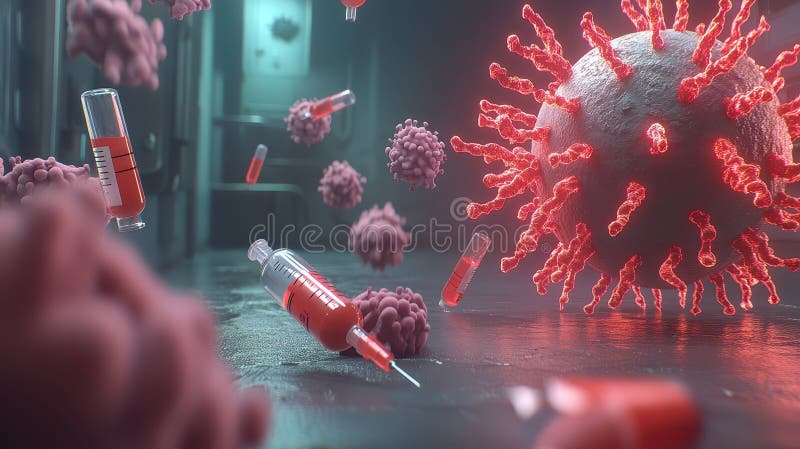 Striking Red Virus Illustration with Biohazard Symbol, Visual ...