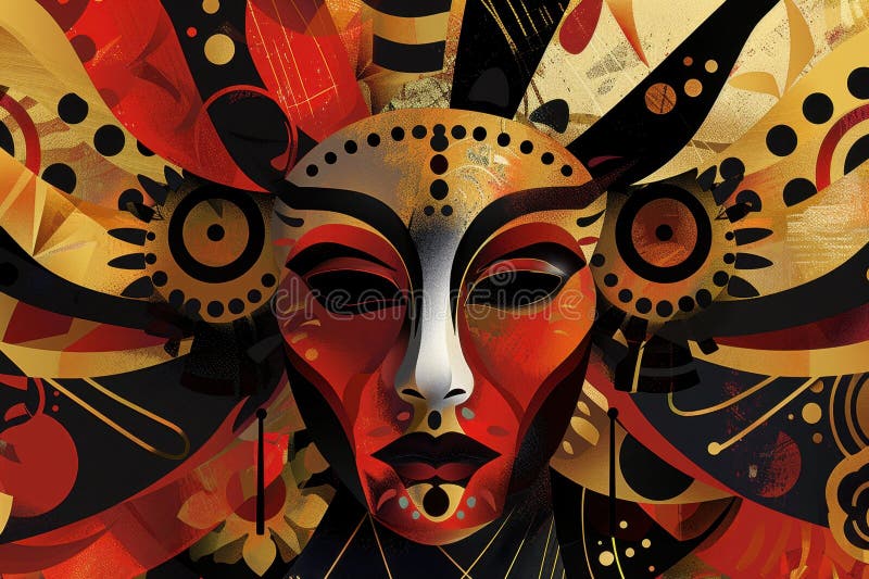 A Striking Representation of an African Mask Adorned with Bold Colors ...
