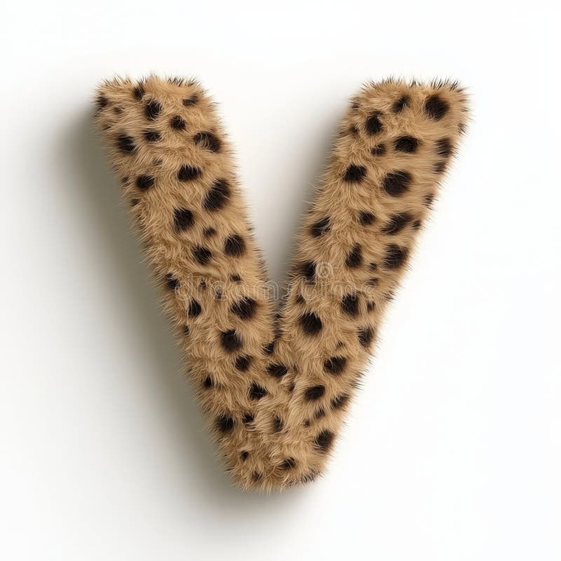 Letter V Creatively Designed with Leopard Fur on a Clean White ...