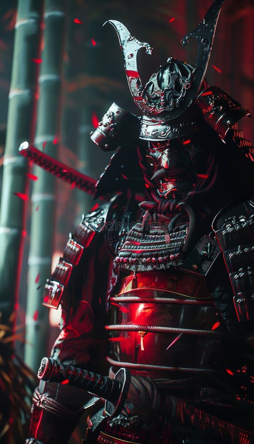 Striking Samurai Artwork in Bold Black and Red with Dramatic Lighting ...