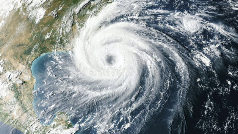 Powerful Hurricane Approaching Land with Swirling Clouds Stock Photo ...