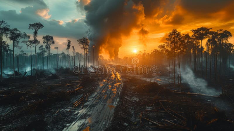 Fiery Skies Over Deforestation Stock Image - Image of conservation ...