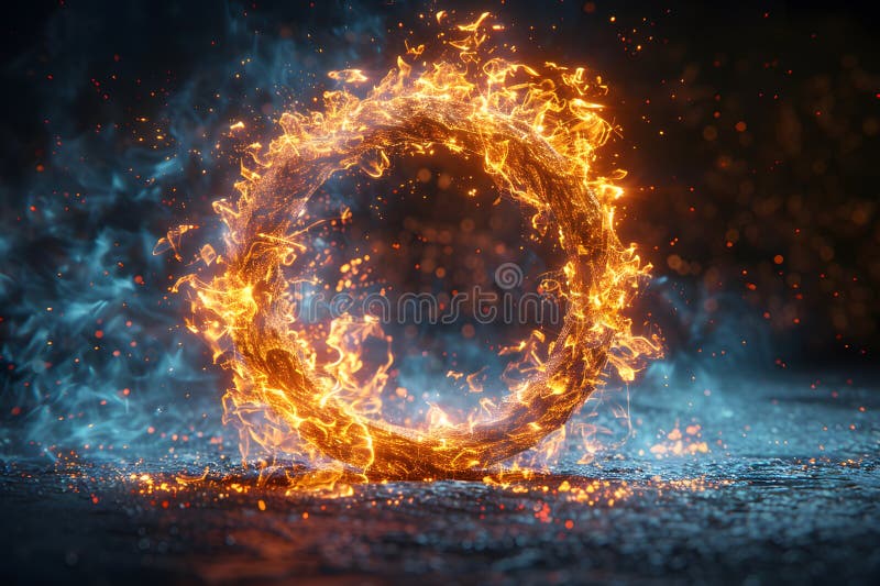 Fiery Ring of Flames and Smoke on a Misty Surface - Dramatic and ...
