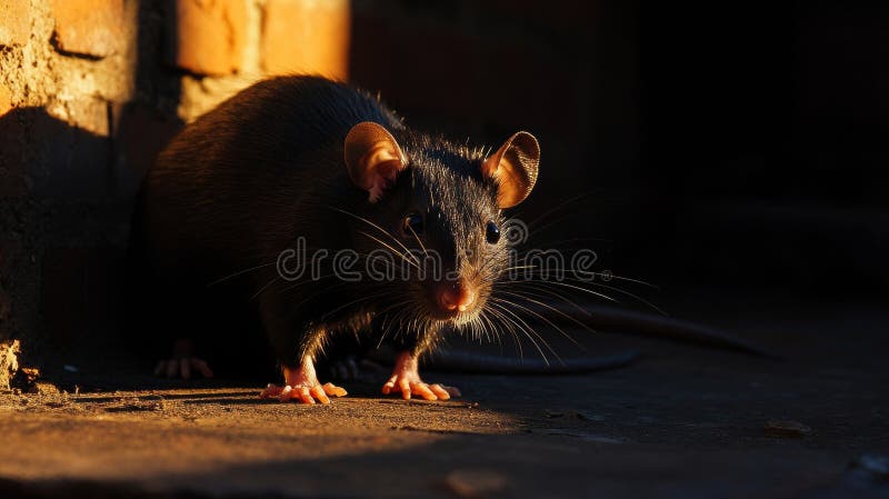 A Striking Scene of a Sewer Rat Standing on a Ledge, with Dim, Ambient ...