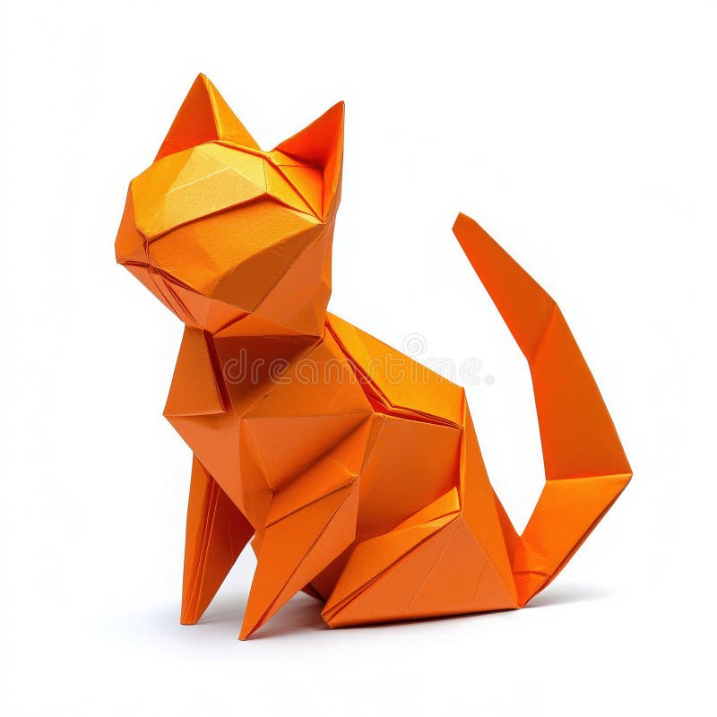 Artistic Orange Origami Cat Sculpture Showcasing Intricate Folding ...