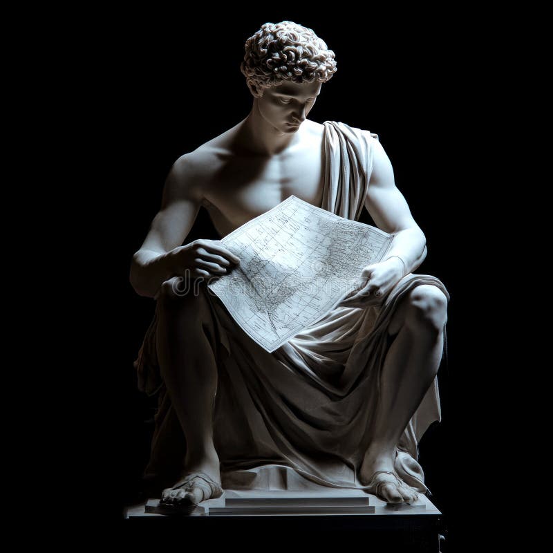 A Thoughtful Statue of a Man Studying a Map. this Elegant Sculpture ...