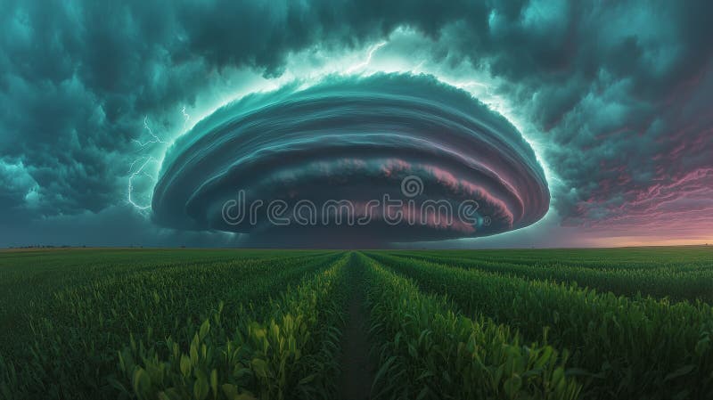 Striking Shelf Cloud with Lightning Above the Grasslands Stock Image ...