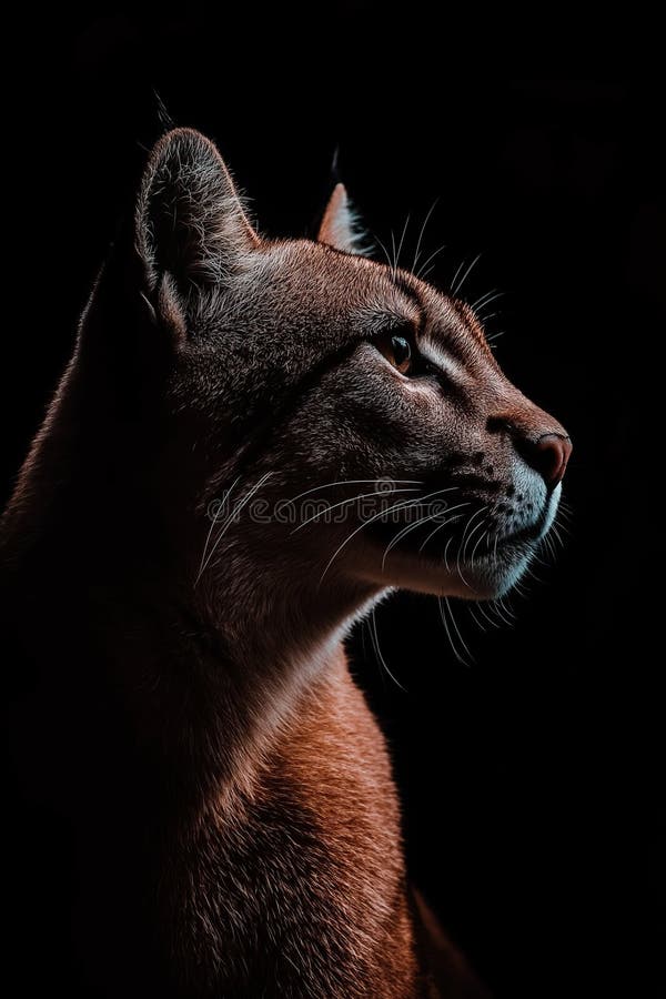 A Striking Side-profile of a Puma in Dramatic Low Lighting, Showcasing ...
