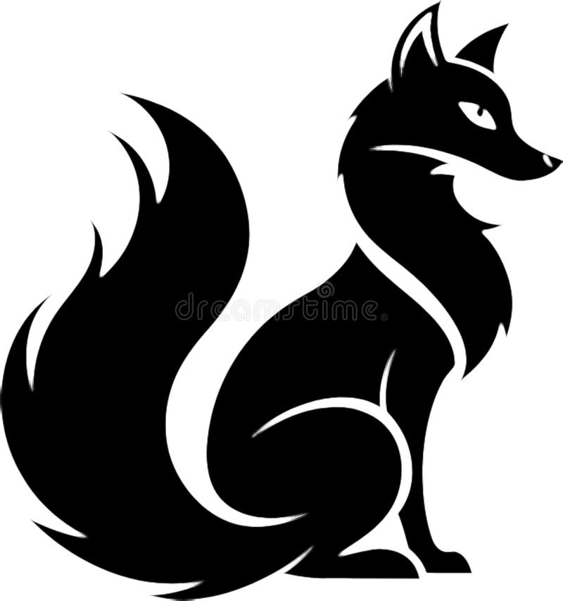 Sleek Black Stencil Fox with Fluffy Tail Clipart. Stock Illustration ...