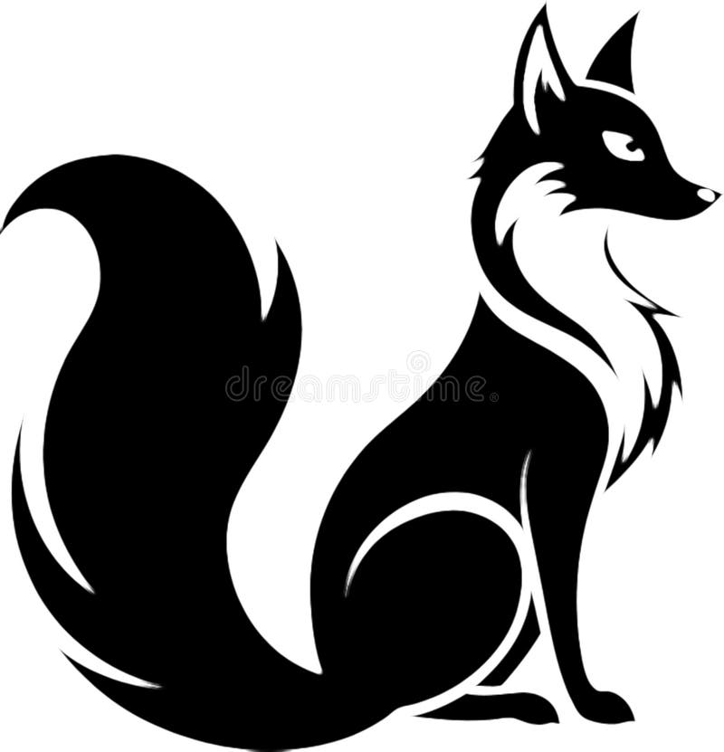 Sleek Black Stencil Fox with Fluffy Tail Clipart. Stock Image ...