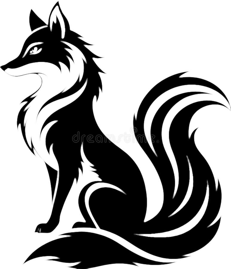 Sleek Black Stencil Fox with Fluffy Tail Clipart. Stock Photo ...