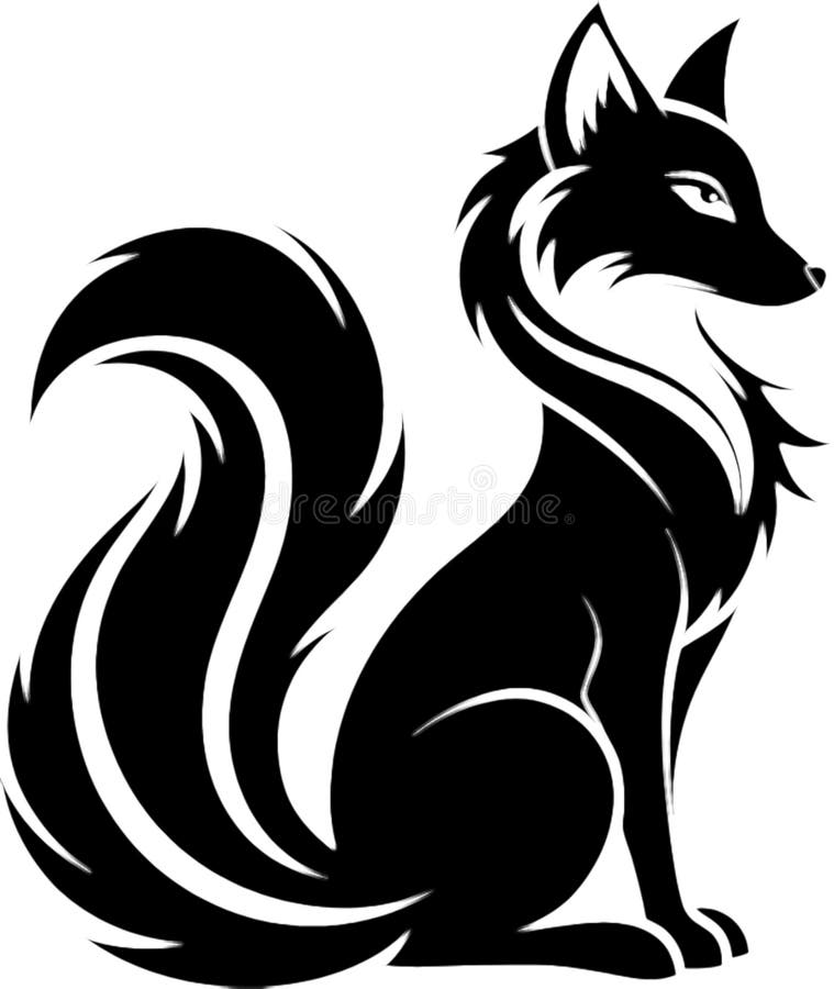 Sleek Black Stencil Fox with Fluffy Tail Clipart. Stock Image ...