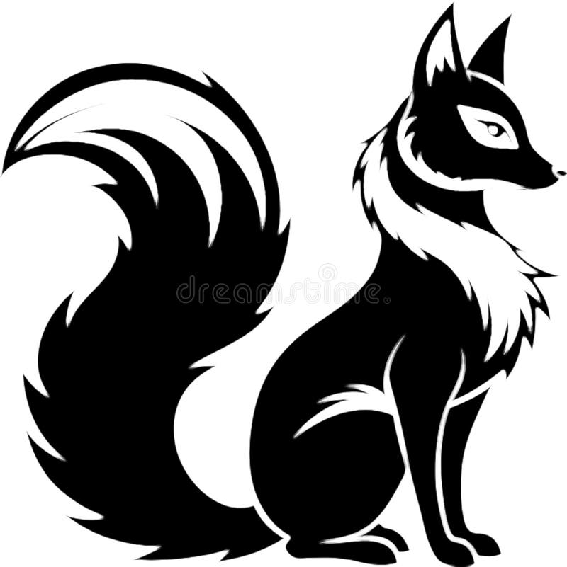 Sleek Black Stencil Fox with Fluffy Tail Clipart. Stock Illustration ...