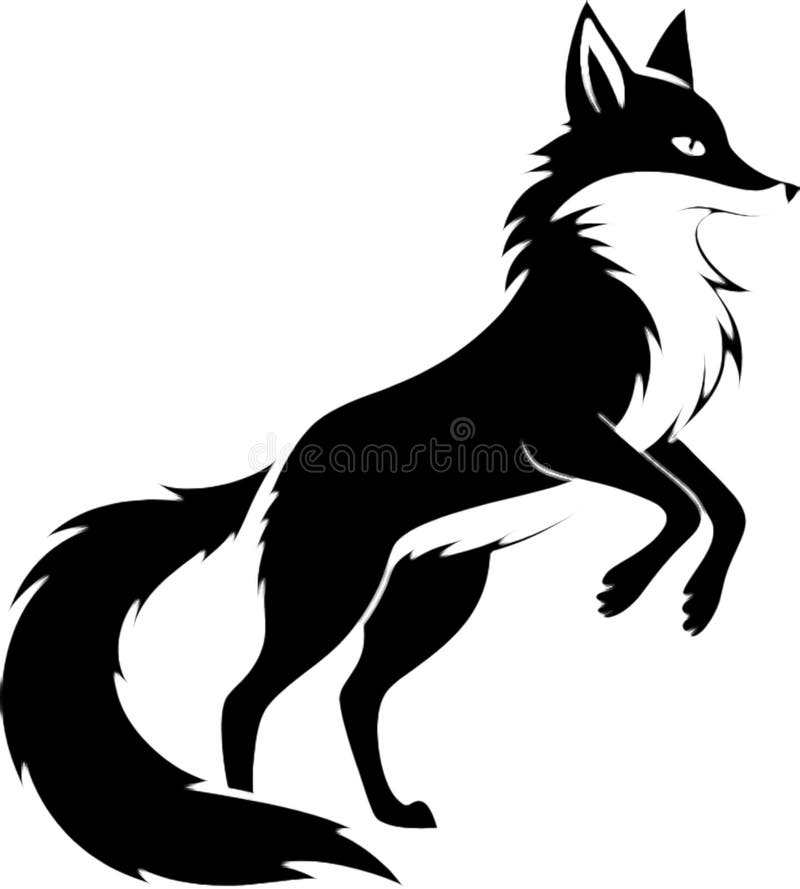 Sleek Black Stencil Fox with Fluffy Tail Clipart. Stock Image ...