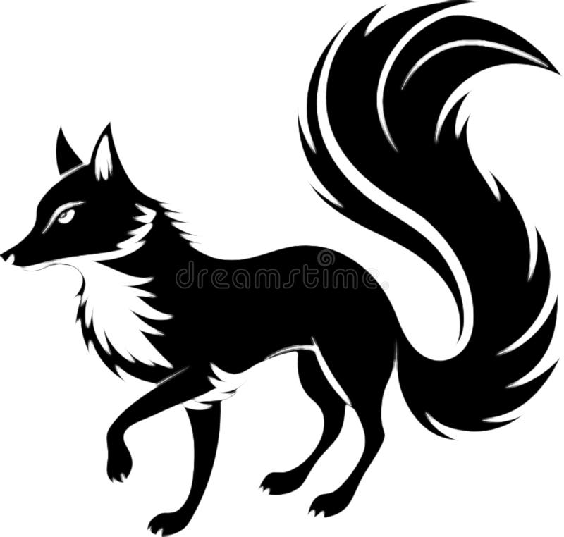 Sleek Black Stencil Fox with Fluffy Tail Clipart. Stock Image ...