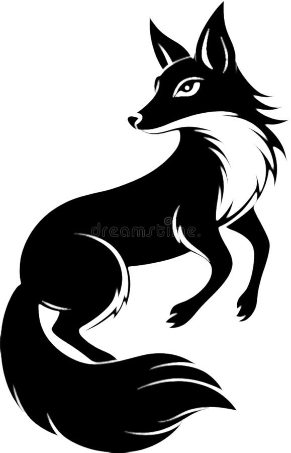Sleek Black Stencil Fox with Fluffy Tail Clipart. Stock Photo ...