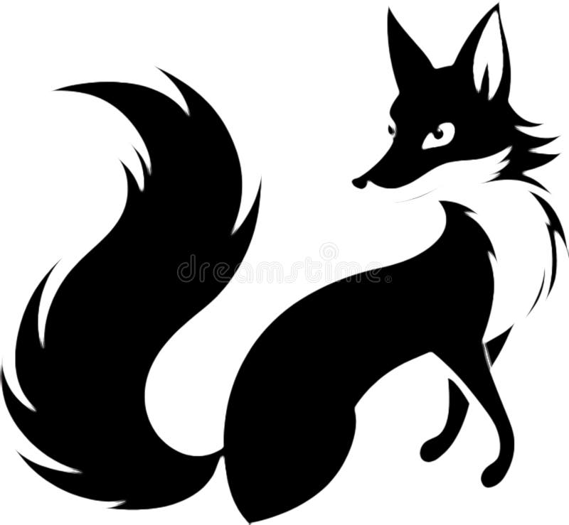 Sleek Black Stencil Fox with Fluffy Tail Clipart. Stock Photo ...