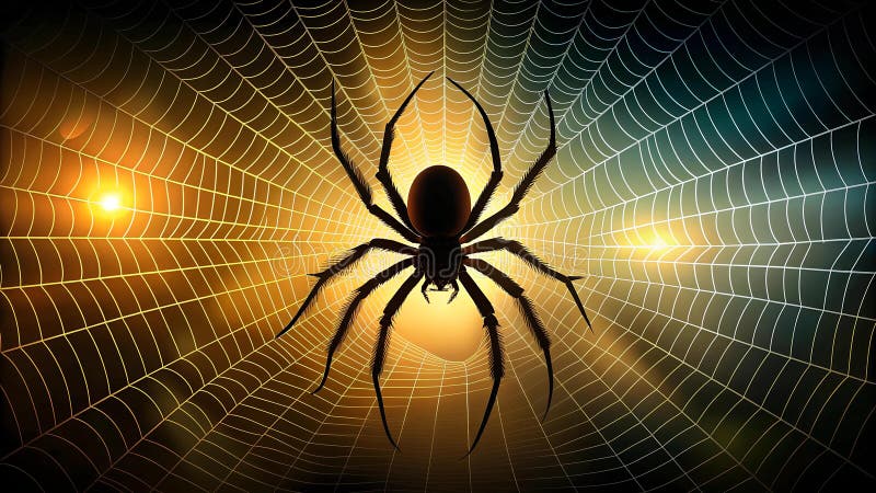 A Striking Silhouette of a Huntsman Spider with a Delicate Web Pattern ...