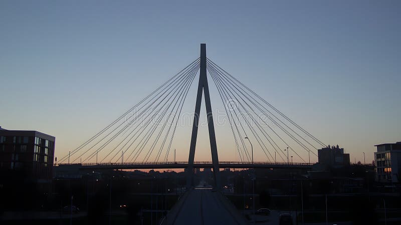 Modern Cable Stayed Bridge Silhouette at Dusk Cityscape Urban ...