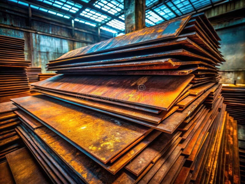 A Striking Silhouette of Stacked Rusty Metal Sheets in an Industrial ...