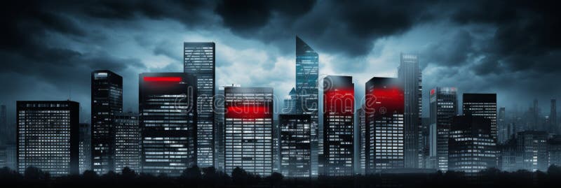 Striking Skyscraper Silhouette Bold Horizontal Lines in Black and Red ...