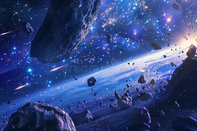 A Striking Space Scene Featuring Asteroids and Stars. this Stunning ...