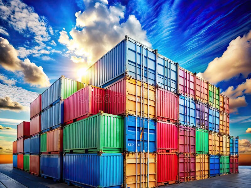 A Striking Stack of Colorful Shipping Containers Against a Dramatic Sky ...