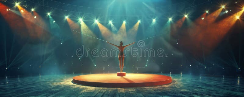 Vivid Stage Performance with Central Podium and Dramatic Lighting Stock ...