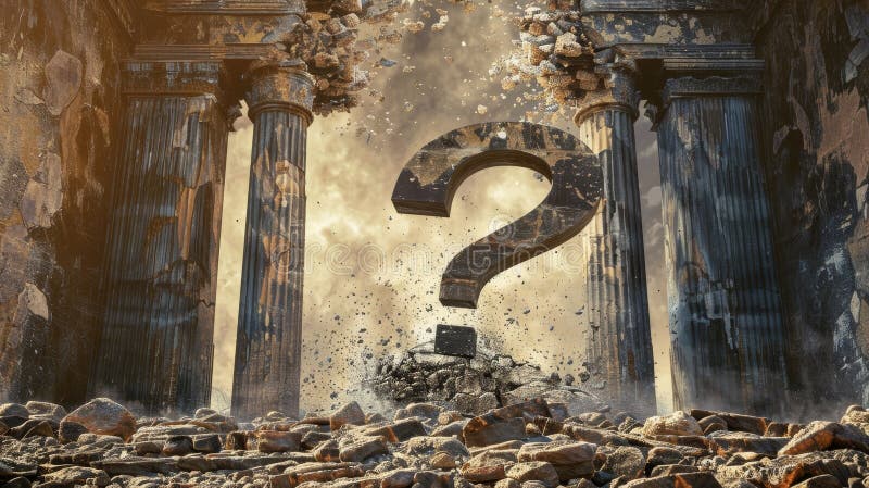 A Striking Stone Question Mark Breaking through Ancient Columns in a ...