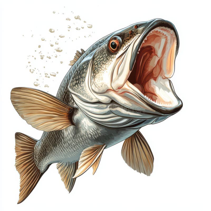 Striking Striped Bass Open Mouth Underwater Scene Stock Illustration ...