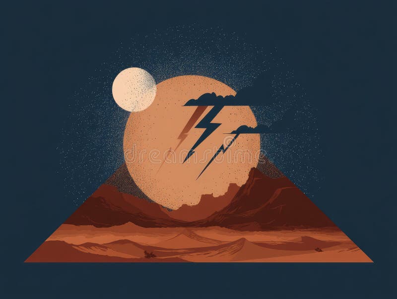 Desert Storm, a Stylized Thunderstorm Over the Desert. Stock ...