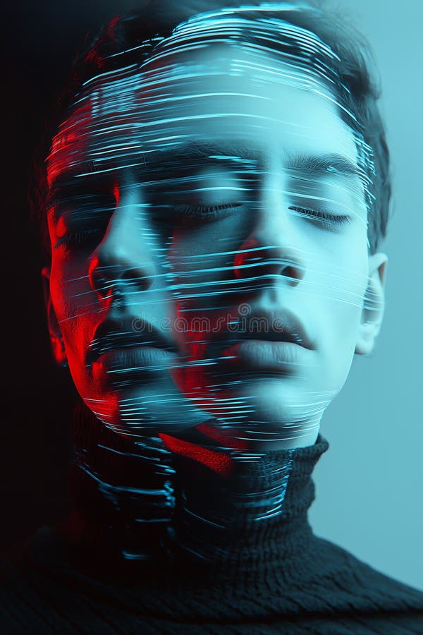 Surreal Dual-faced Portrait with Glitch Effect and Abstract Distortion ...