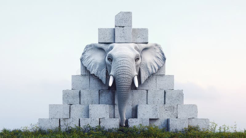 Surreal Elephant Sculpture in Stone Blocks Abstract Art Modern ...