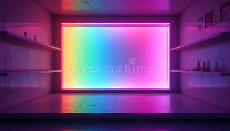 Striking Synthwave Gradient Glow Cast Over an Empty Shelf, Creating a ...