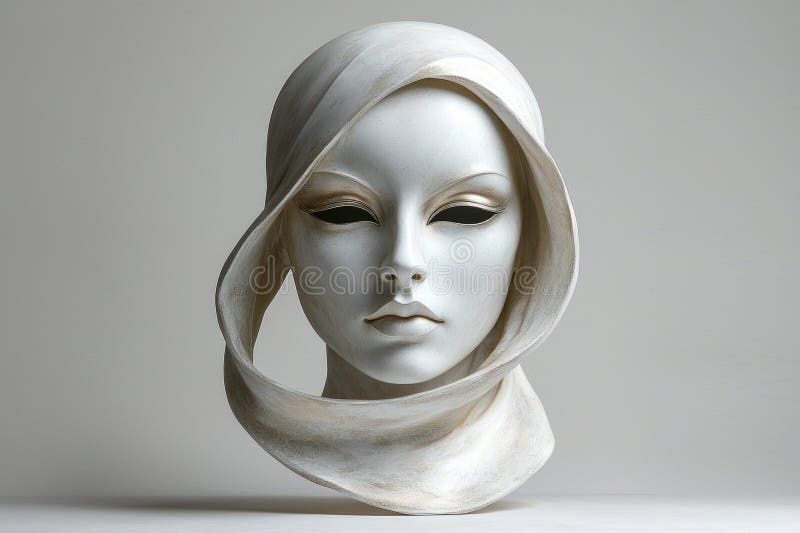 Striking Theatrical Mask Features Smooth White Surface and Exaggerated ...