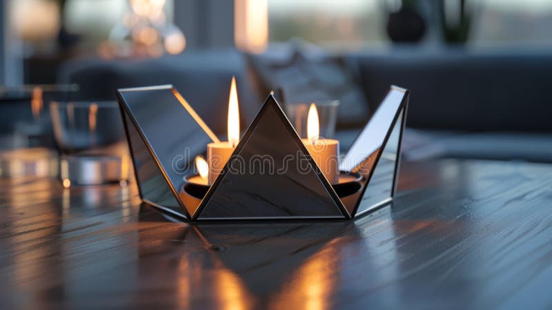 Striking Triangular Candle Holder with a Mirrored Surface and ...