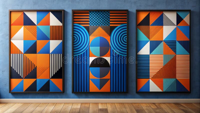 A Striking Trio Bold Geometric Posters in Blue Orange and Black ...
