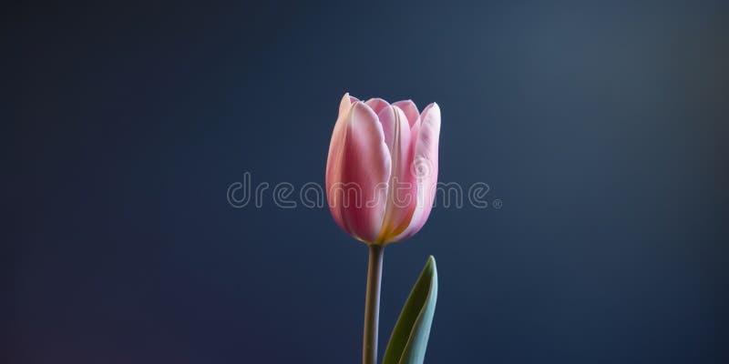 A Striking Tulip in Soft Pink on a Deep Navy Background Stock Image ...