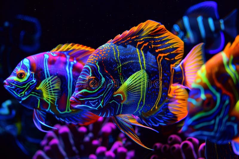 Vibrant Neon Glow Discus Fish Under Uv Light Stock Illustration ...