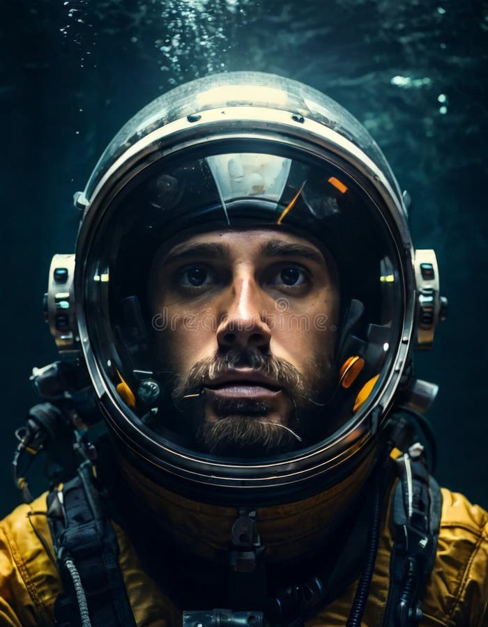 Deep-sea Diver in Helmet Underwater Portrait Stock Image - Image of ...