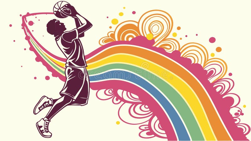 Basketball Player, Rainbow Arch Motion, Vibrant Sports Art, Vector ...