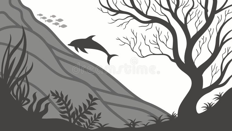 Wild Freedom a Dolphin Leaps by a Stark, Windswept Tree, Vector Design ...