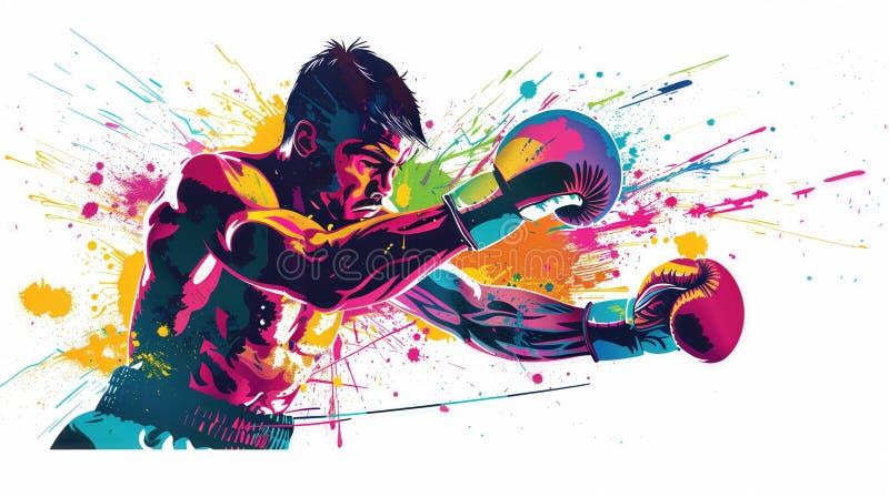 Dynamic Boxer in Action Throwing a Punch with Vibrant Colors Stock ...