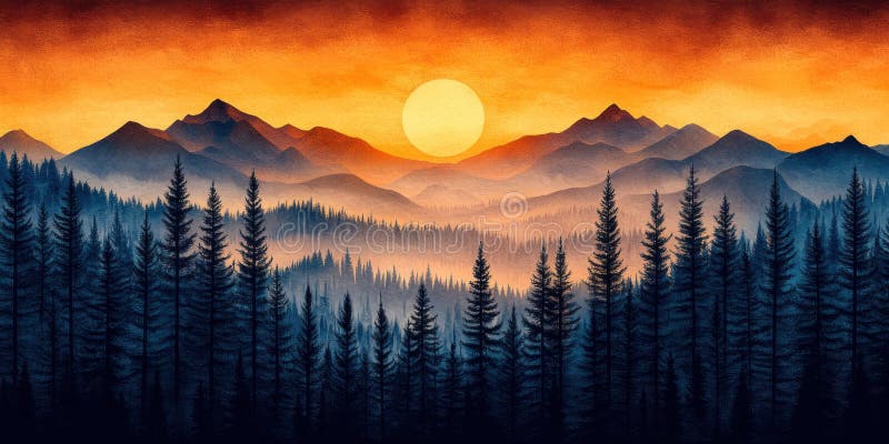 Bold Pines and Mountain Layers Stock Illustration - Illustration of ...