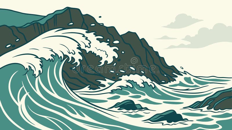 Powerful Stylized Ocean Wave Illustration, Vector Design Generative AI ...