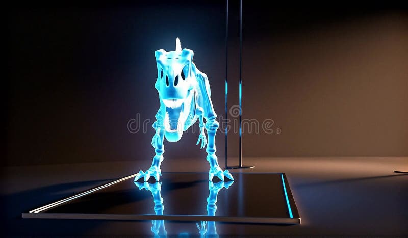 Futuristic Glowing T-Rex Wireframe Display in Museum Exhibit Stock ...