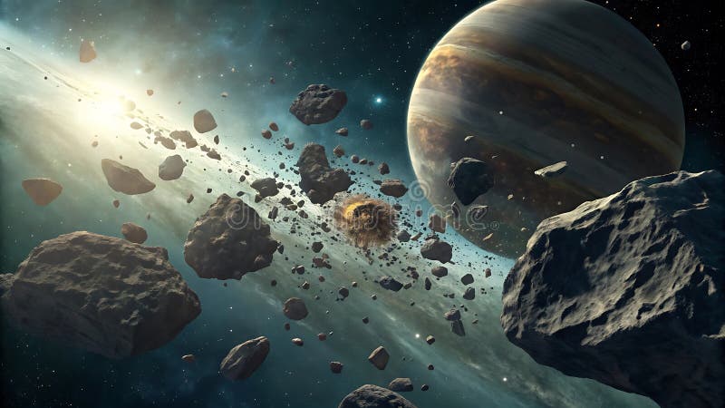 Striking View of a Distant Exoplanet with Asteroid Field and Celestial ...