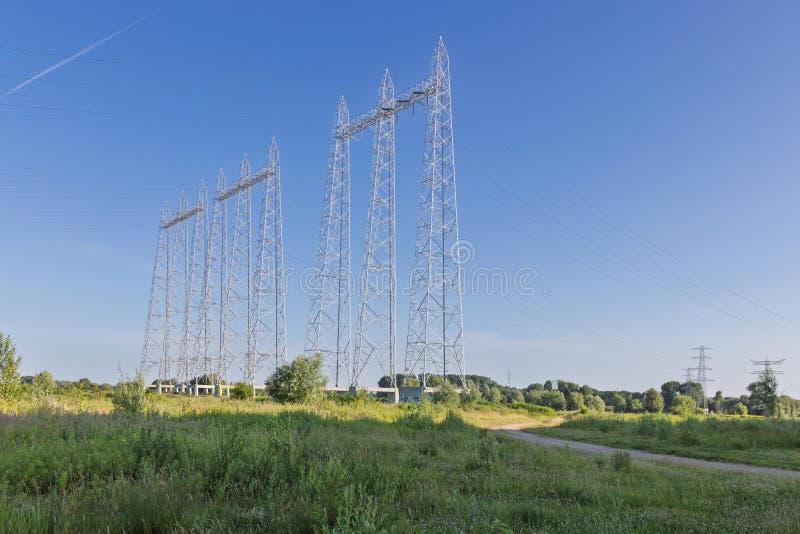 A Striking View of Multiple Massive Power Pylons. Stock Photo - Image ...