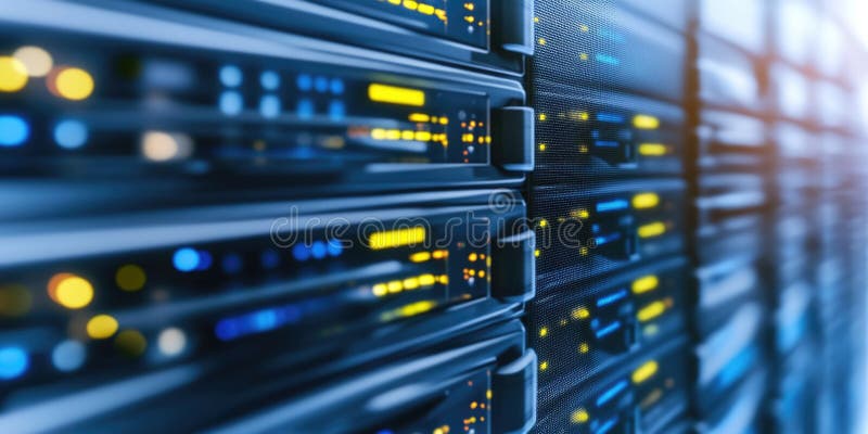 A Striking View of Multiple Servers Lined Up in a High-tech Data Center ...