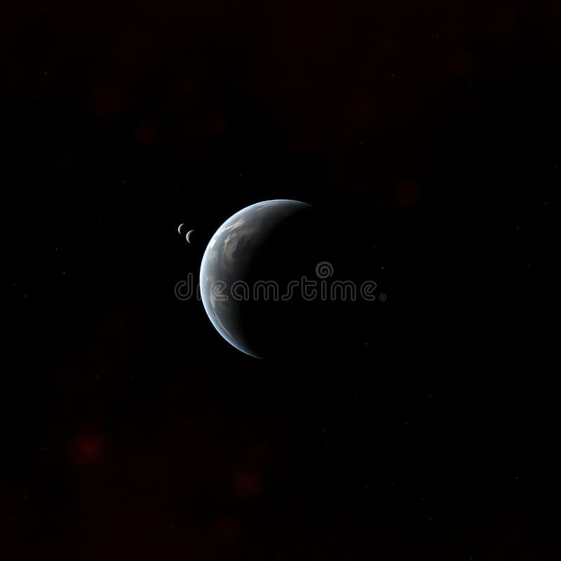 Striking View of a Planet with Two Moons in Deep Space Stock ...
